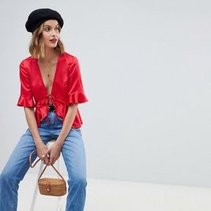 ASOS | Tops | Asos Reclaimed Vintage Red Satin Tie Top | Poshmark